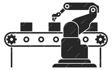 Premium Vector Robotic Arm On Production Line Belt Black Icon