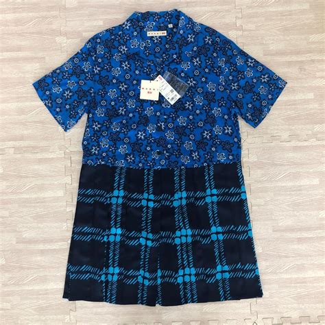 ユニクロ×マルニコラボワンピース ブルー系 花柄×チェック 未使用タグ付き By メルカリ