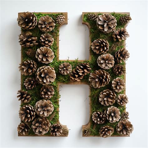 Lush Wooden H Monogram With Pine Cones And Moss Design Monogram Playground