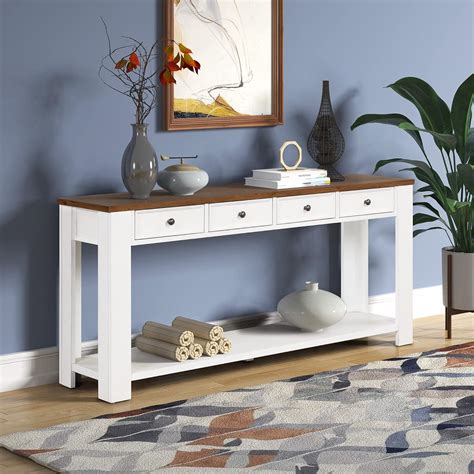 Amazon Knocbel Classic Entryway 4 Drawer Long Console Table With