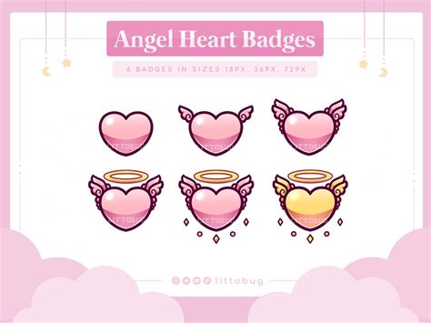 Angel Heart Badges 6 Pack Pink For Twitch Discord Youtube Streaming