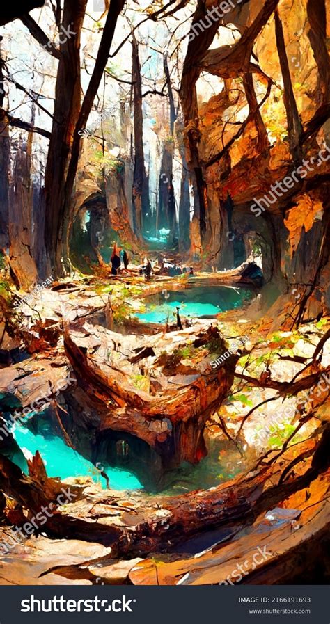 Portrait Game Background Forest Landscape Cave Stock Illustration