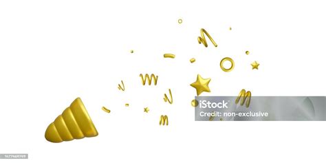 3d 파티 포퍼 폭발 날아다니는 황금 색종이 별과 나선형의 폭죽 3차원 형태에 대한 스톡 벡터 아트 및 기타 이미지 3차원 형태 Film Festival 금색