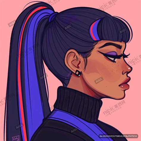 ai创作图黑人女孩插画 潮流插画美女人物插画 美女人物侧脸 时尚潮流人物原创插画 卡通女孩侧面 少女头像插画 卡通女孩半身像 插画头像长辫子