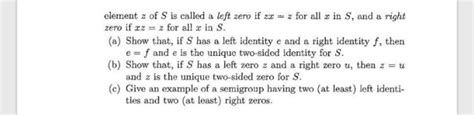 solved for an element e of a semigroup s is called a left