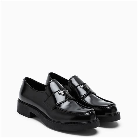 Prada Mocassin Chocolate En Cuir Brossé Noir Thedoublef