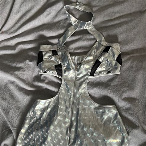 Dolls Kill Silver Cut Out Full Bodysuit Gem