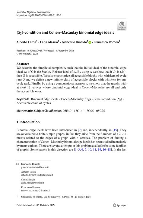 PDF S 2 Condition And CohenMacaulay Binomial Edge Ideals