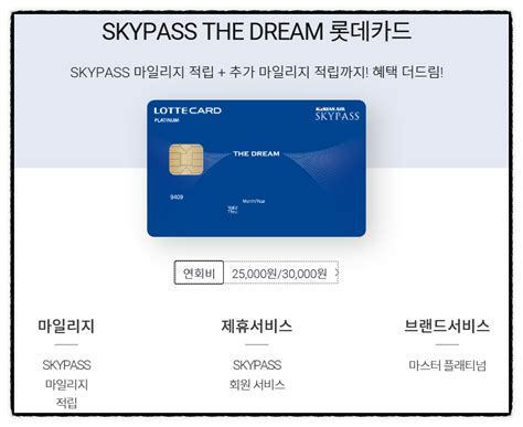 스카이 패스 마일리지 적립 Skypass The Dream 롯데카드 네이버 블로그