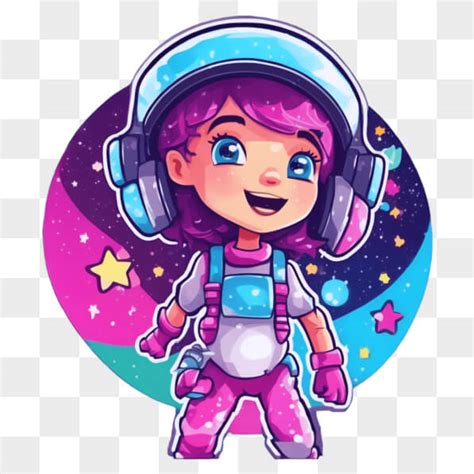 Download Colorful Cartoon Girl In Spacesuit With Space Themed Outfits