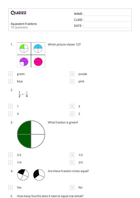 50 Equivalent Fractions Worksheets For 3rd Class On Quizizz Free And Printable