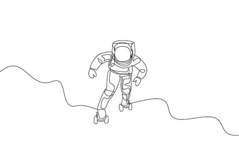 Premium Vector Single Continuous Line Drawing Of Astronaut Exercising