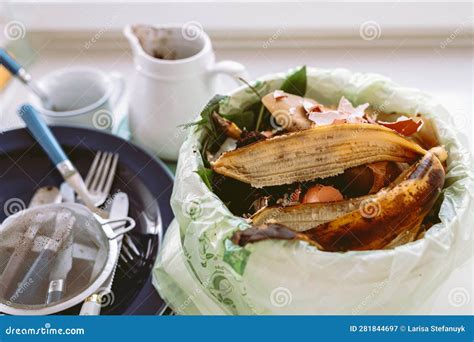 Leftover Food In Trash Can In Kitchen Stock Image Image Of Bucket