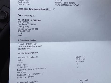Diagnostic Results Audi Sport Net