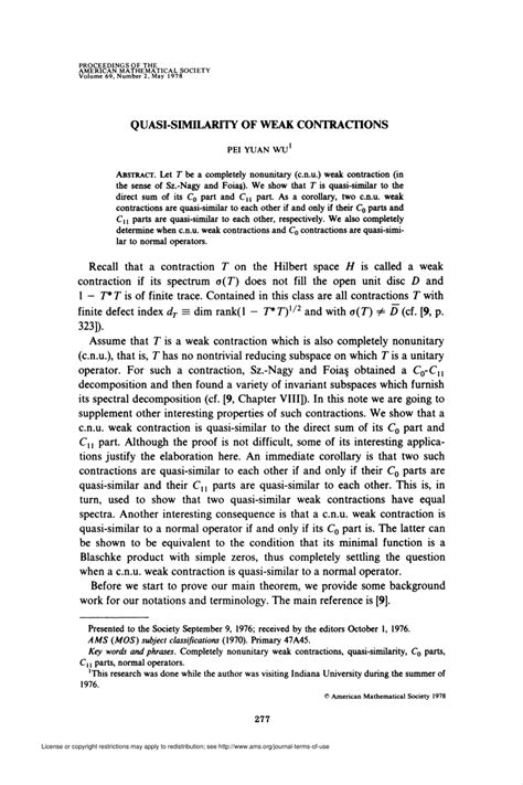 Pdf Quasi Similarity Of Weak Contractions