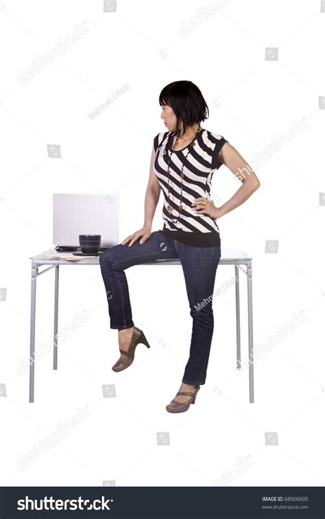 Beautiful Sexy Woman Sitting On Desk Stock Photo Shutterstock