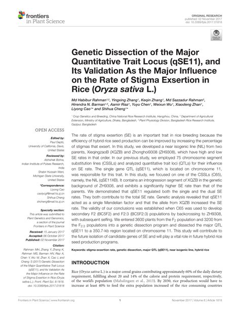Pdf Genetic Dissection Of The Major Quantitative Trait Locus Qse11 And Its Validation As