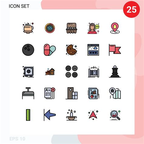 25 Universal Filled Line Flat Colors Set For Web And Mobile Applications Location Communication