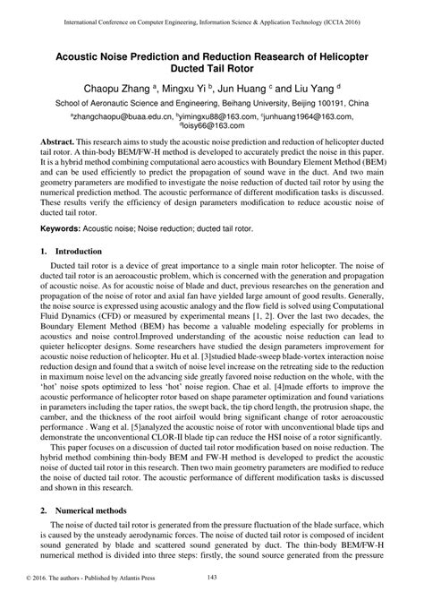 Pdf Acoustic Noise Prediction And Reduction Reasearch Of Helicopter Ducted Tail Rotor