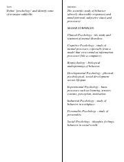 PSYCH Midterm Study Guide Term Definition Define Psychology And Identify Some Of Its