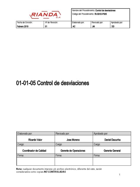 Ri Siho P05 Control De Desviaciones Pdf Iso 9000 Auditoría