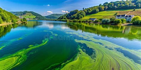Thick Layer Of Blue Green Algae Covers The Entire Surface Of The Mosel River Blocking Sunlight