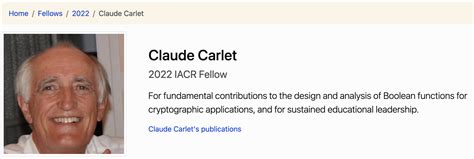 Claude Carlet Becomes An Iacr Fellow Selmer Center In Secure