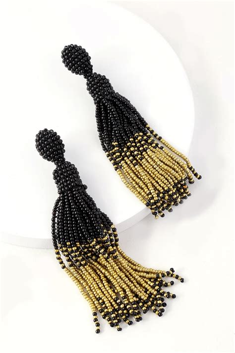 Cute Beaded Earrings Black Earrings Beaded Tassel Earrings Lulus