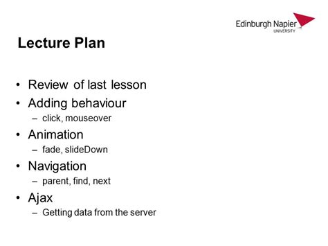 Jquery Adding Behaviour Lecture Plan Review Of Last Lesson Adding