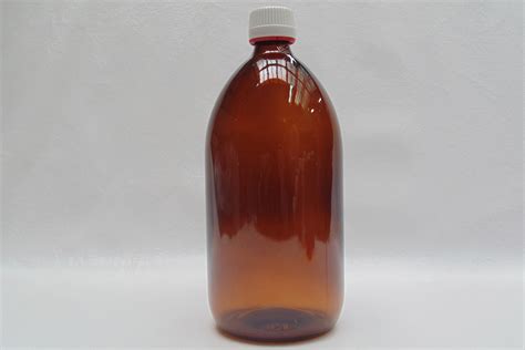 Frasco vidrio aligerado topacio Pilfer con tapón precinto en blanco y rojo Envases Fuste