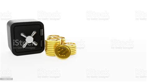 흰색 배경에 황금 동전이 있는 닫힌 금속 금고의 3d 렌더링 은행 자금 안전 기호 강철에 대한 스톡 사진 및 기타 이미지 강철 개념 검은색 Istock