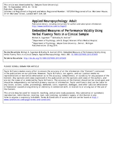 Pdf Embedded Measures Of Performance Validity Using Verbal Fluency Tests In A Clinical Sample