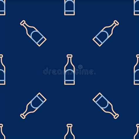 Line Bottle Of Wine Icon Isolated Seamless Pattern On Blue Background Vector Stock Illustration