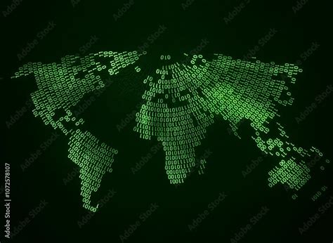 World Map Shown In Binary Code Pattern Green Matrix Numbers Zero One 素材庫影片 Adobe Stock