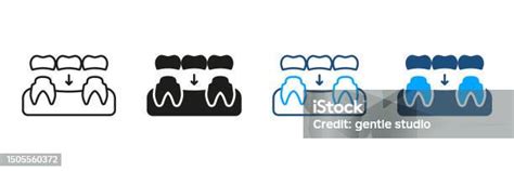 치과 다리 실루엣과 라인 아이콘 세트 도자기 틀니 치아 재생 픽토그램 부분 치아 임플란트 복원 치과 치료 기호 컬렉션 격리된 벡터 그림 건강 진단에 대한 스톡 벡터 아트 및