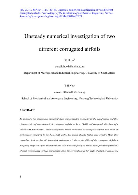 Pdf Unsteady Numerical Investigation Of Two Different Corrugated Airfoils