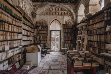 Premium Photo Ancient Arabic Library Filled With Hundreds Of Scrolls