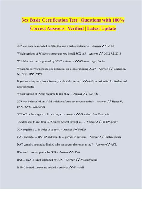 3cx Basic Certification Test Questions With 100 Correct Answers
