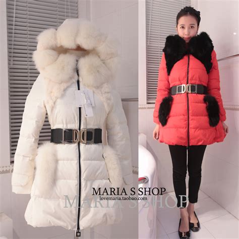 Missfofo1359修身中长款2013冬季新款獭兔毛拼接狐狸毛羽绒服外套mariahgz