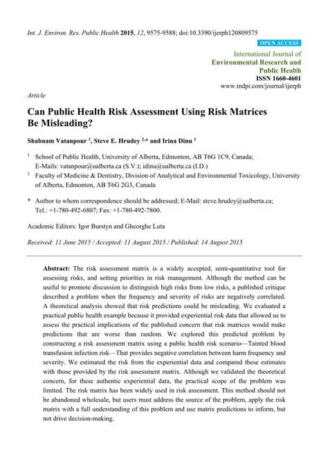 PDF Can Public Health Risk Assessment Using Risk Matrices Be