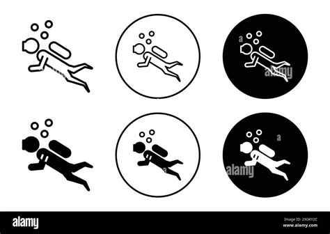 Scuba Diver Icon Logo Sign Vector Outline In Black And White Color