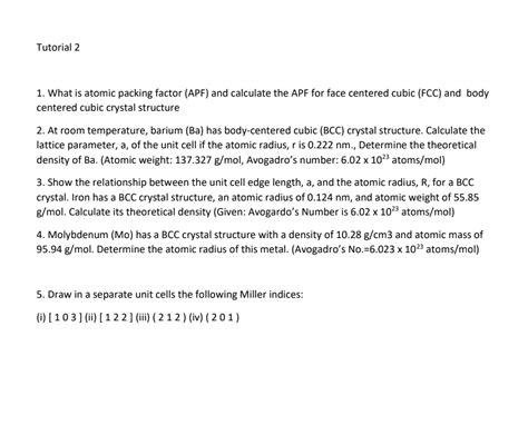 Tutorial 2 1 What Is Atomic Packing Factor StudyX