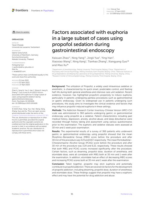 Pdf Factors Associated With Euphoria In A Large Subset Of Cases Using Propofol Sedation During