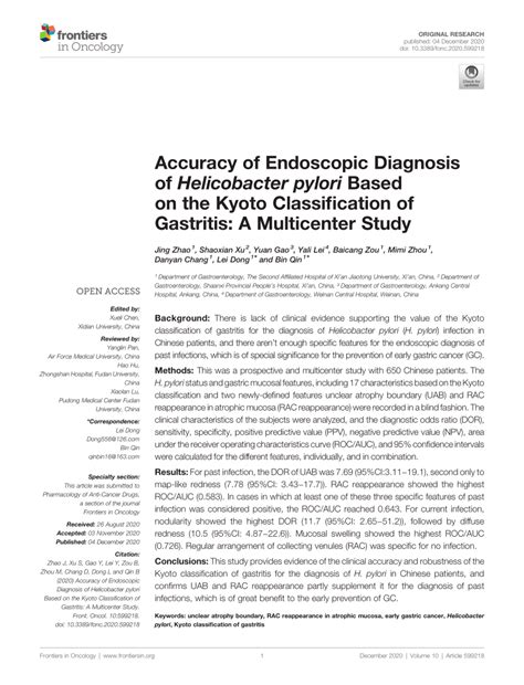 Pdf Accuracy Of Endoscopic Diagnosis Of Helicobacter Pylori Based On The Kyoto Classification