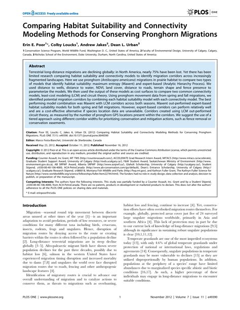 Pdf Comparing Habitat Suitability And Connectivity Modeling Methods