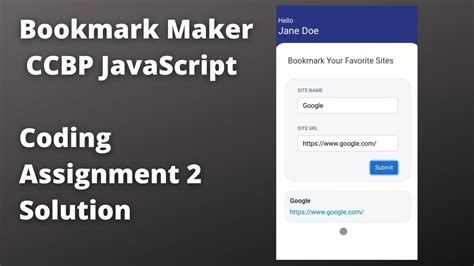 Bookmark Maker Ccbp Javascript Coding Assignment 2 Code Bookmark