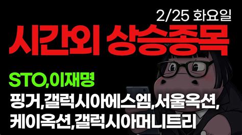 오늘 시간외 거래 상승종목 테마 Sto이재명핑거갤럭시아에스엠서울옥션케이옥션갤럭시아머니트리뱅크웨어글로벌빌리언스오리엔트정공이스타코코이즈오리엔트바이오카페