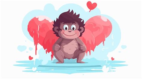 Cute Ape Cupid 2d Flat Cartoon Vector Illustration Premium Ai