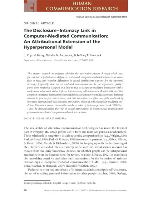 Pdf The Disclosure Intimacy Link In Computer‐mediated Communication An Attributional