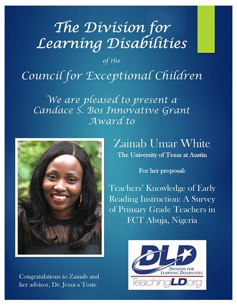 Congratulations To Zainab Umar White Dld Grant Award
